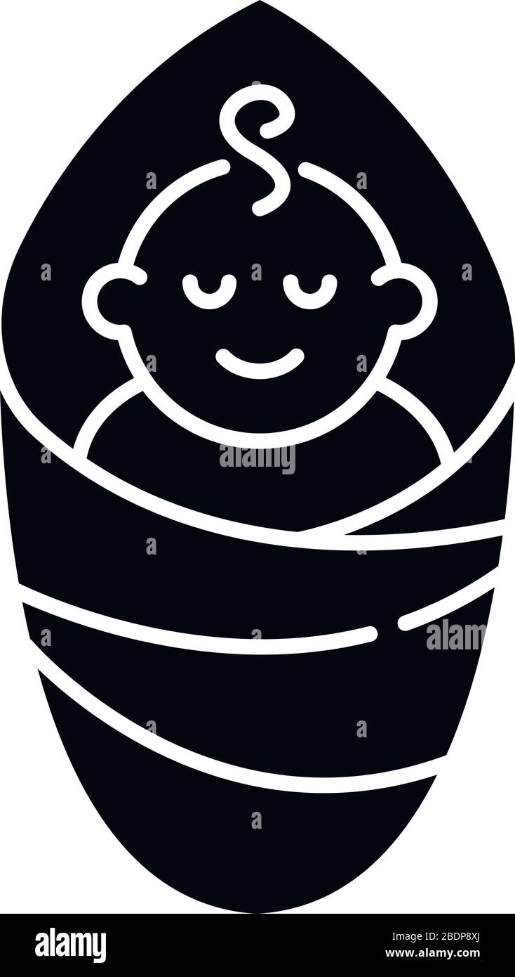 Icône de glyphe noir bébé. Nouveau-né dans le couches. Fils de bébé ...