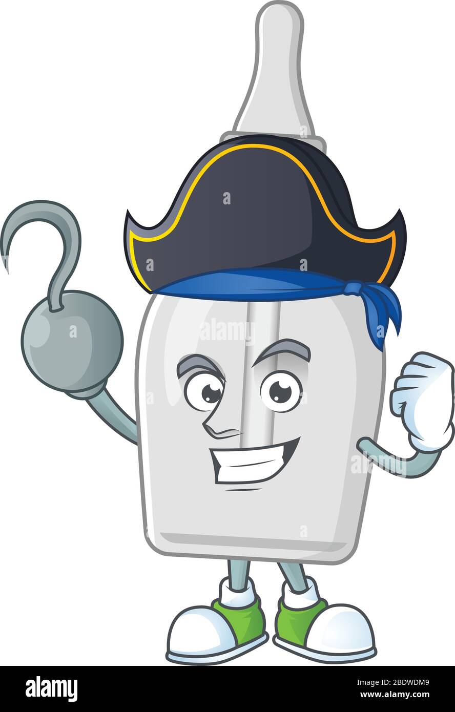 Pirate de bouteille fraîche avec dessin animé de pipette à une main de ...