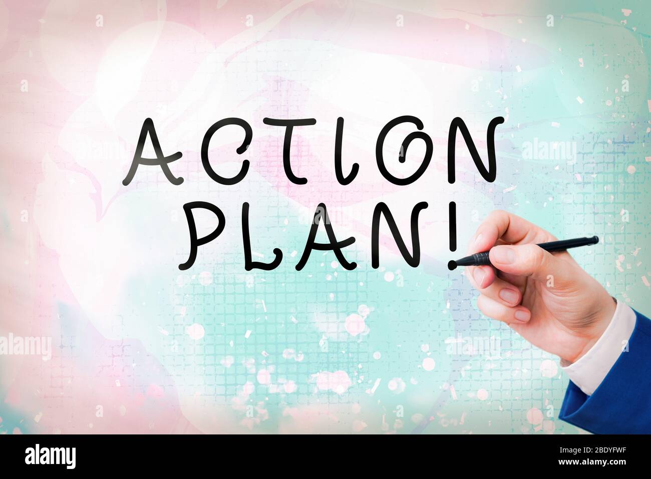 Main conceptuel écrit, indiquant le Plan d'action. Sens Concept Projet ...