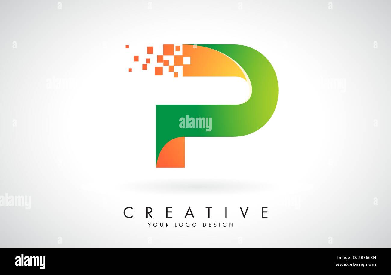 Logo lettre P Design en couleurs vives avec petits blocs brisés sur ...