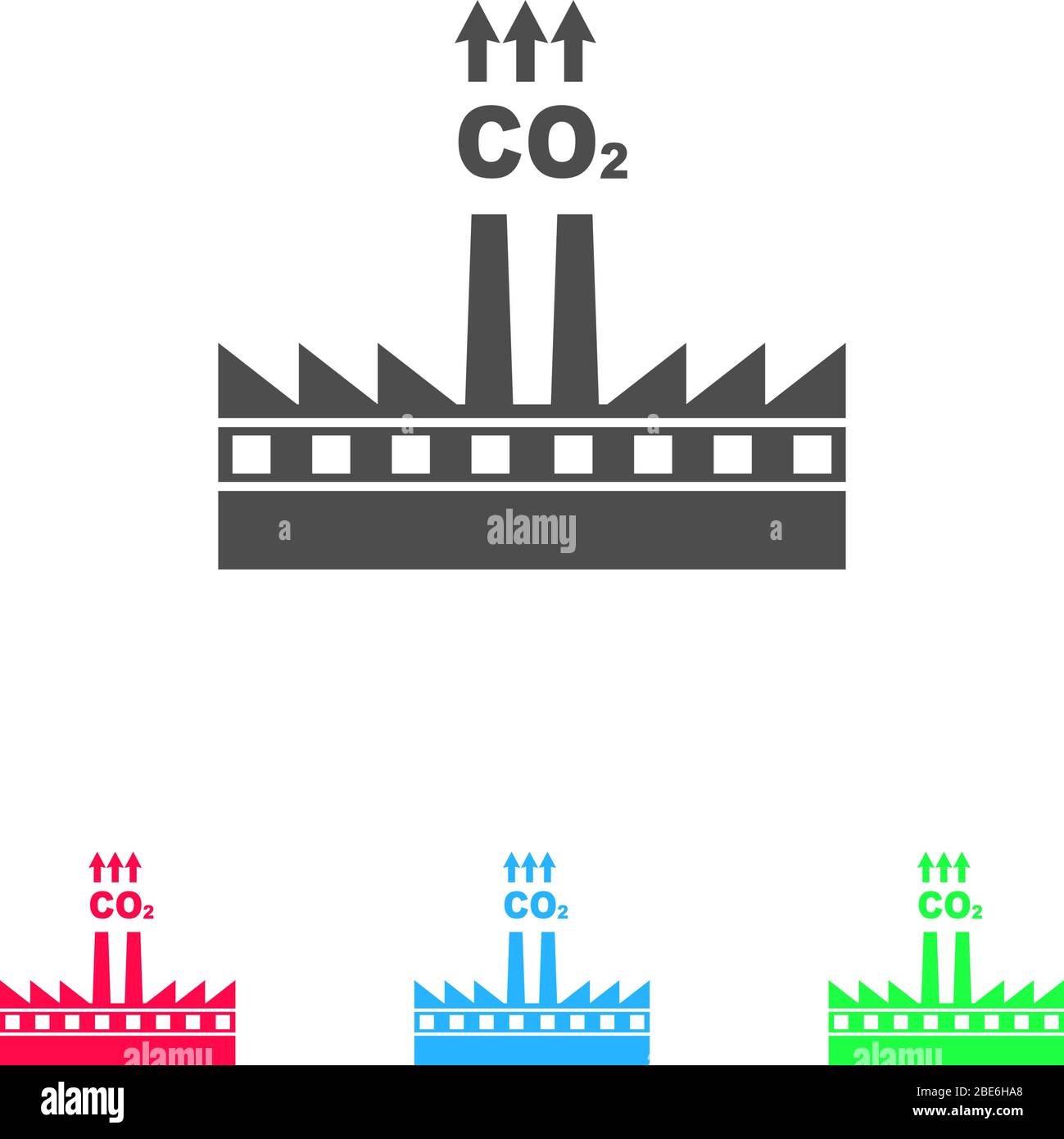 Usine avec cheminée polluant nuage de CO 2 icône plate. Pictogramme de ...