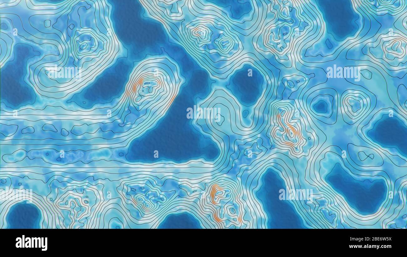 Carte topographique en relief avec eau. Lignes de contour sur une carte ...