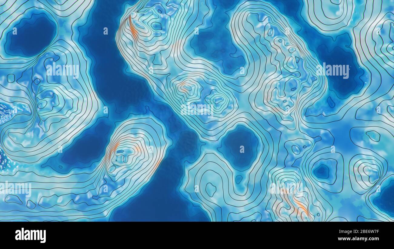 Carte topographique en relief avec eau. Lignes de contour sur une carte ...
