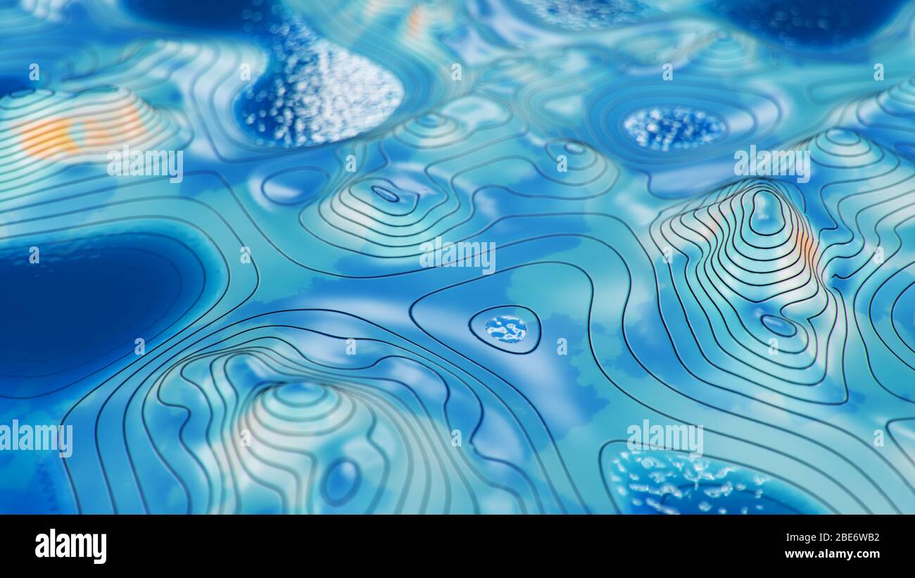 Carte topographique en relief avec eau. Lignes de contour sur une carte ...