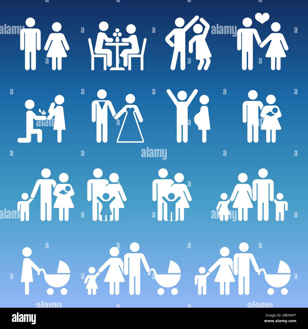Pictogrammes de la vie familiale - icônes blanches pour les parents et ...