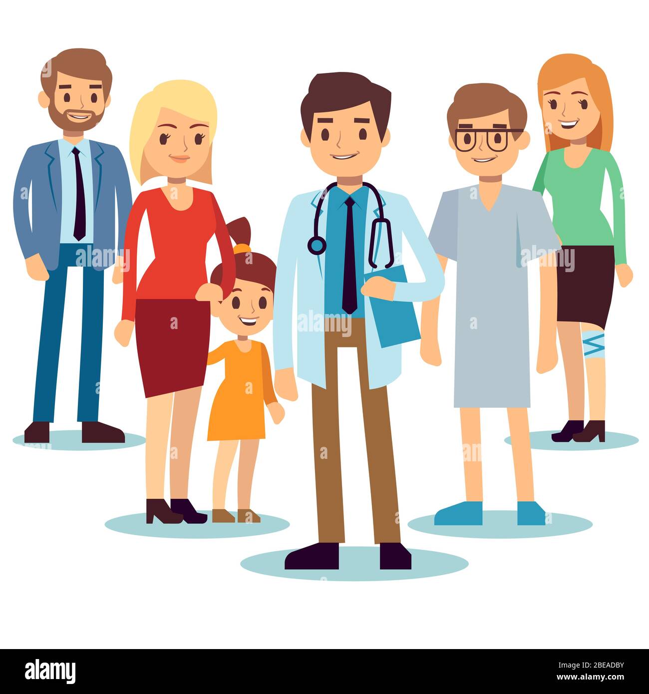 Souriant et heureux patients avec leur médecin. Concept vectoriel ...