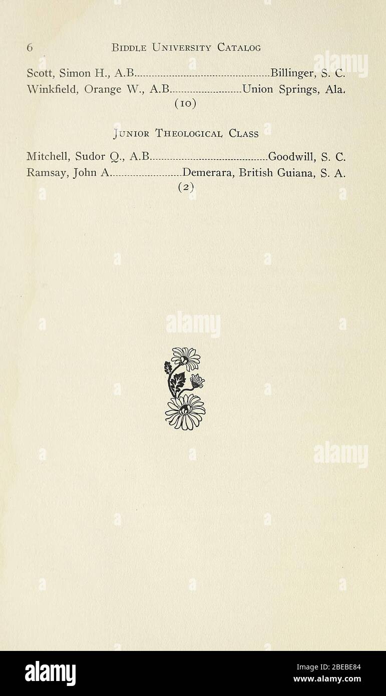 'Biddle University General Catalog [1912-1913]; le catalogue annuel de ...