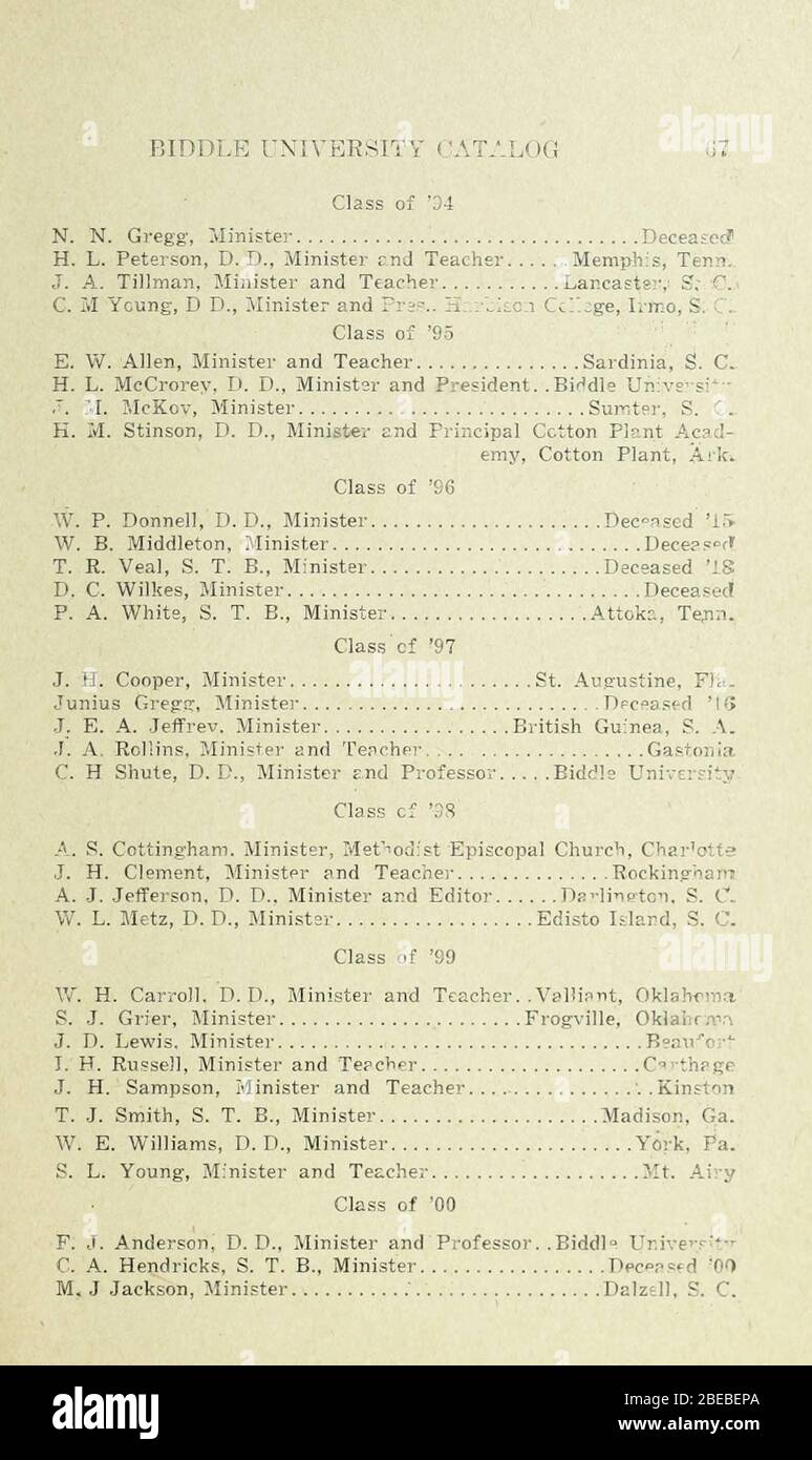 'Catalogue général de l'Université Biddle [1917-1918]; catalogue annuel ...