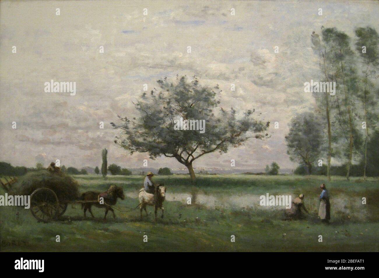Chariot de foin le long d'une rivière, 1865 à 1870, par Jean-Baptiste ...