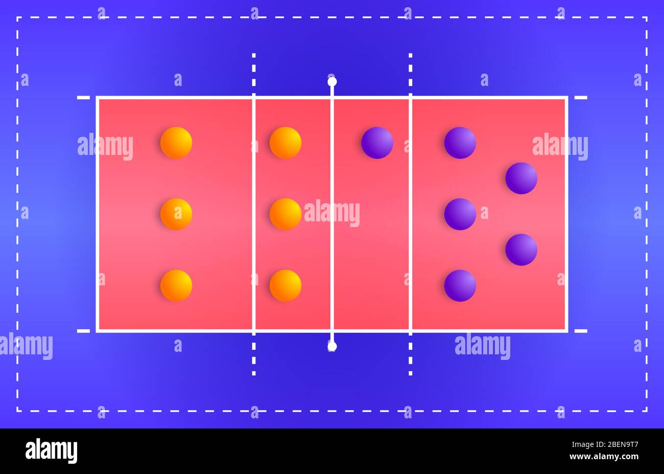 Terrain de volley-ball avec un schéma tactique de l'arrangement des ...