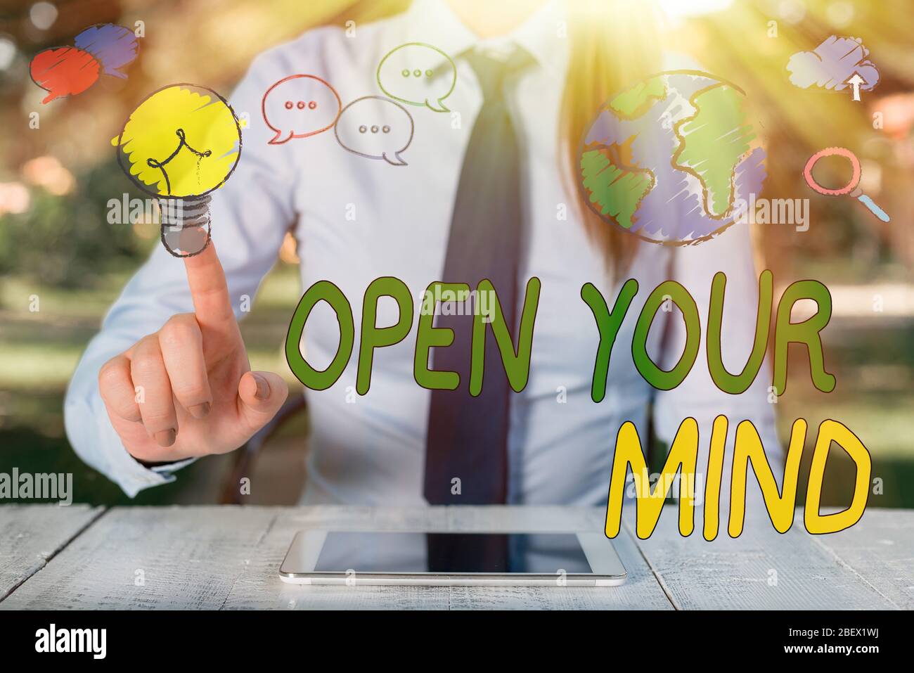 Écriture conceptuelle de la main montrant Ouvrir votre esprit. Concept ...