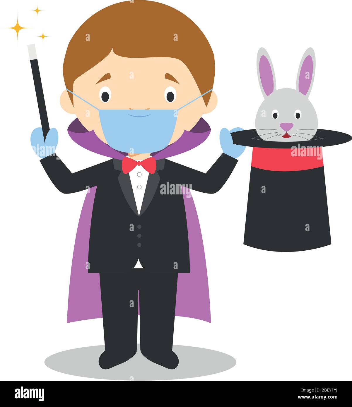 Illustration vectorielle mignon d'un magicien avec masque chirurgical ...