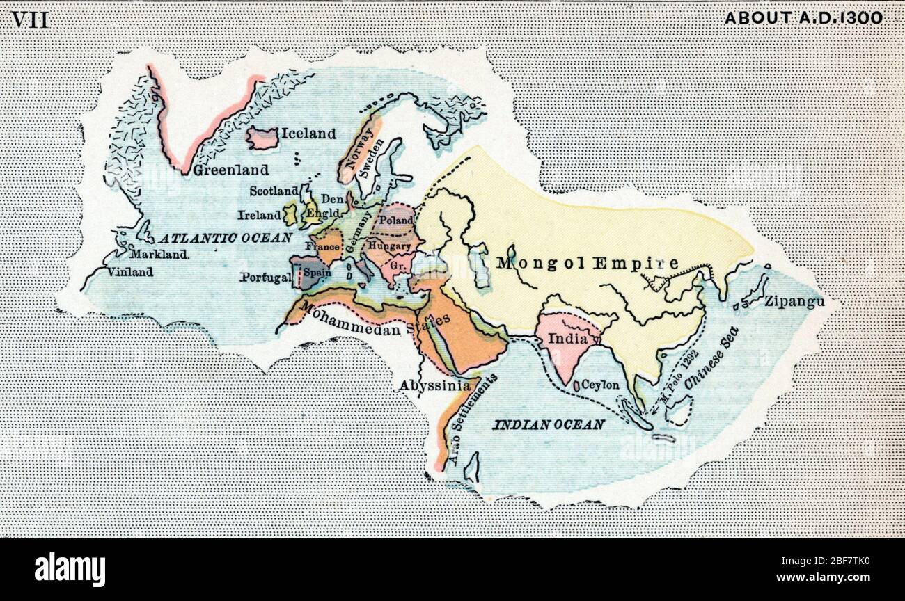 Carte géographique du monde tel qu'il etait connou en 1300 (carte du ...