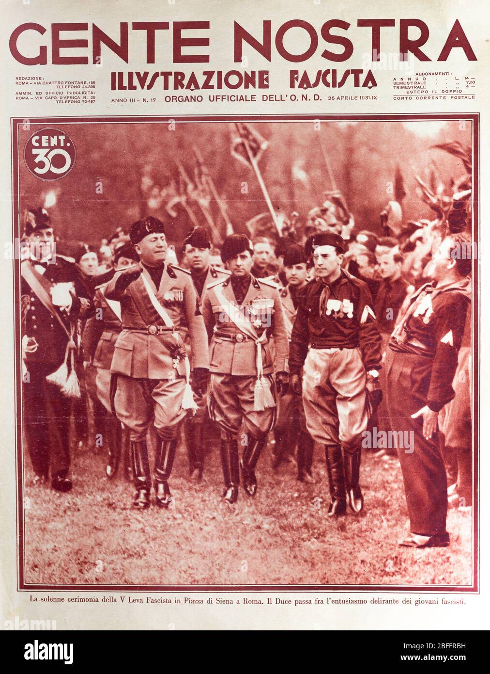 Benito Mussolini, illustration du journal fasciste italien Gente Nostra ...