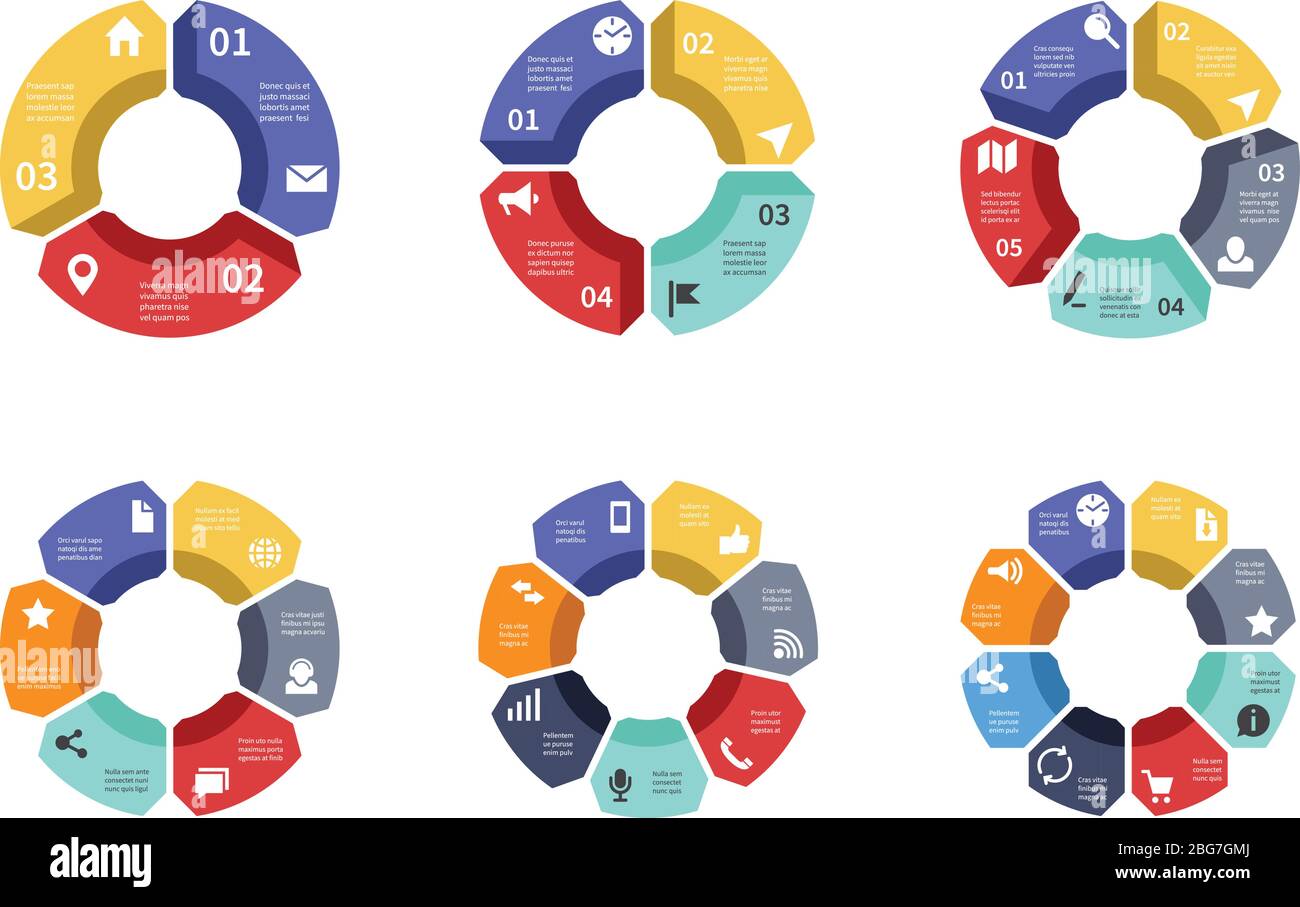 Infographie circulaire, graphique, diagramme, modèle vectoriel de flux ...