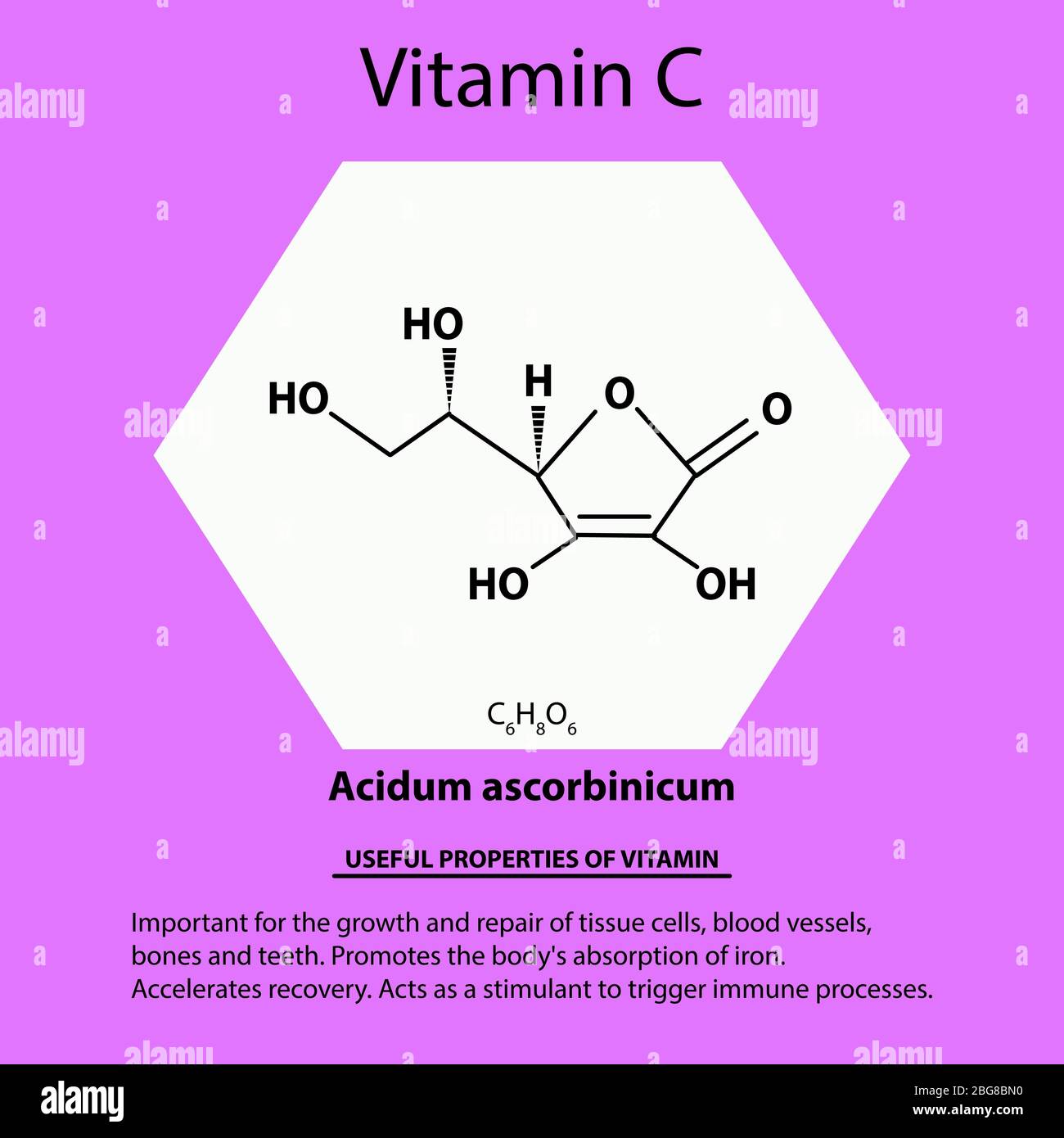 Vitamine C. Acidum ascorbinicum Formule chimique moléculaire ...