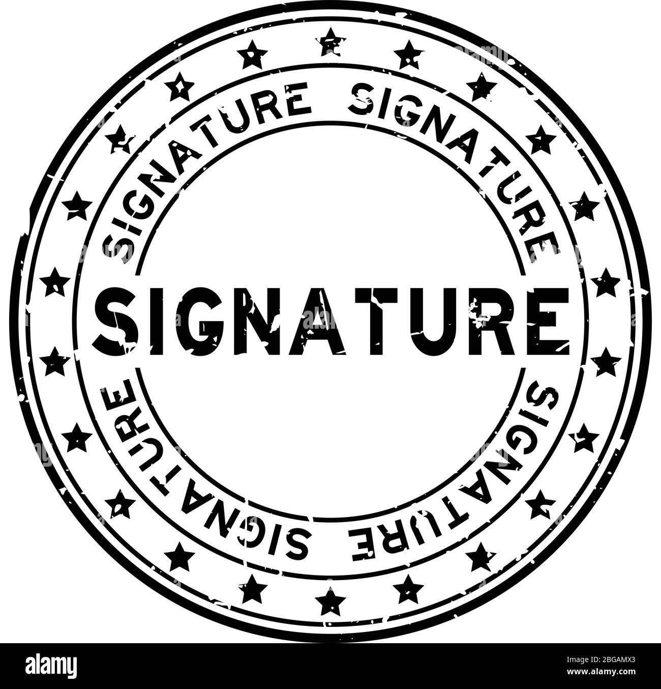 Grunge noir signature mot rond caoutchouc cachet sur fond blanc Image ...