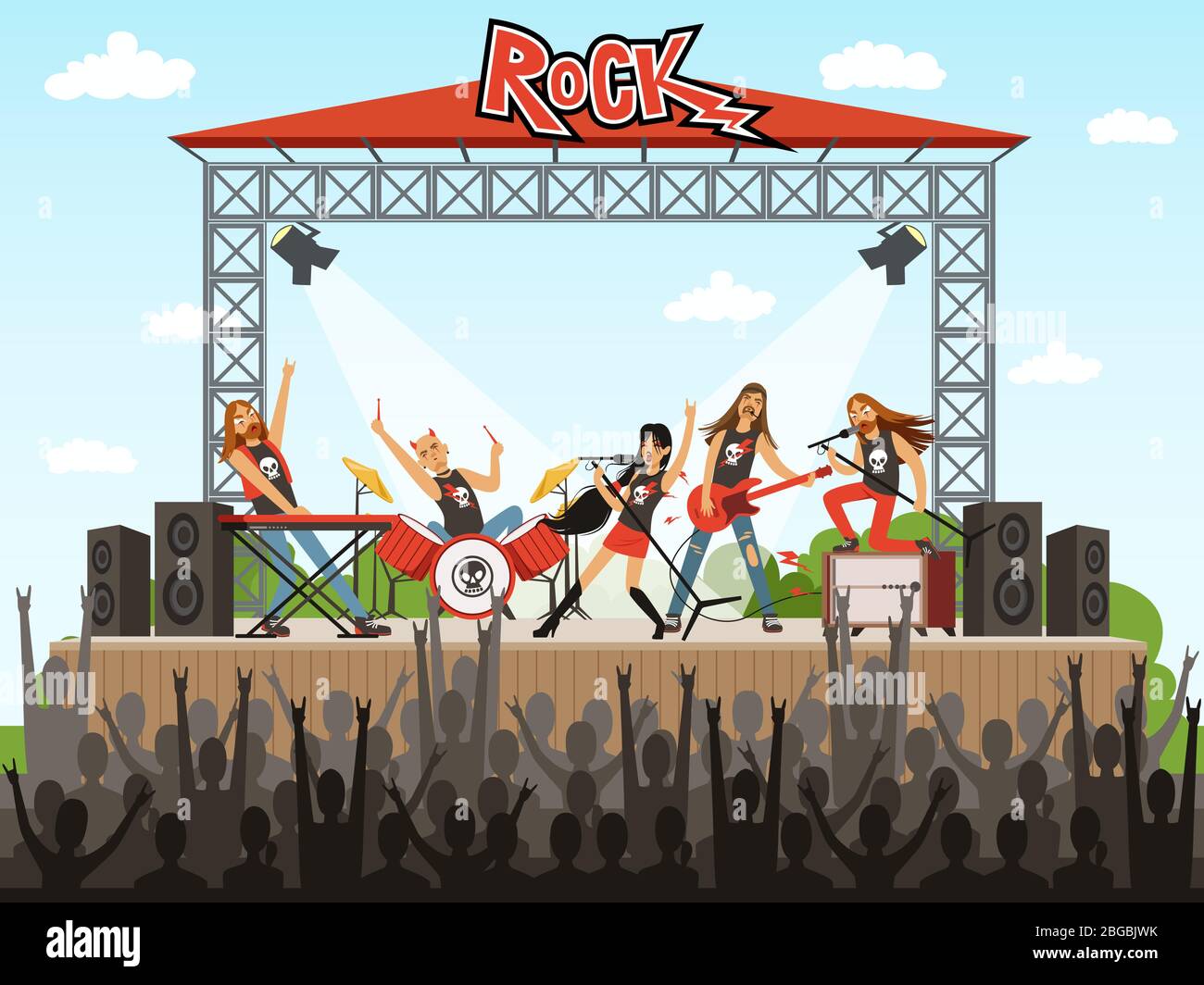 Groupe de rock sur scène. Les gens en concert. Performances musicales ... Groupe de rock sur scène. Les gens en concert. Performances musicales ...