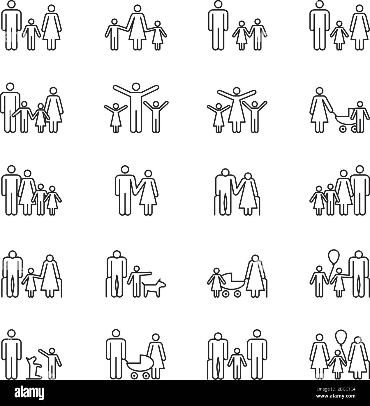 Icônes des lignes pour adultes, parents et enfants. Pictogrammes vectoriels de contour de ...