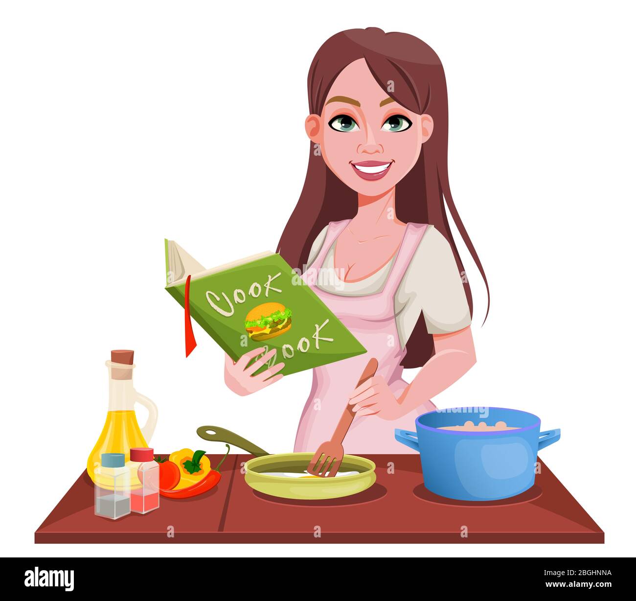 Femme cuisine à la maison. Fille souriante préparant la nourriture ...