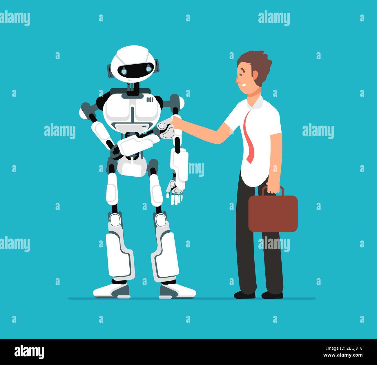 Homme d'affaires secouant les robots main. Intelligence artificielle ...