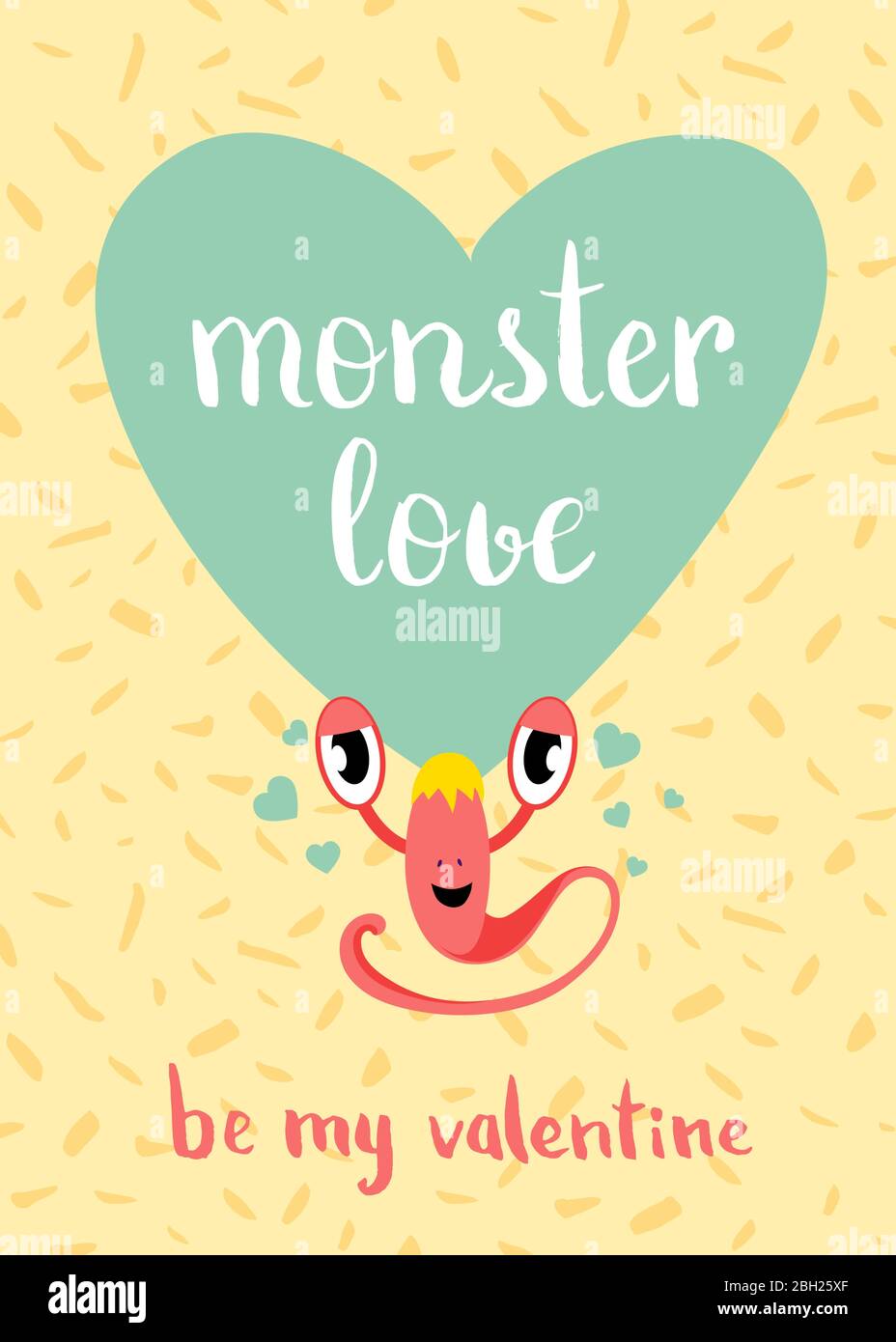 Carte d'amour monstre de la Saint Valentin Vector avec coeur bleu ...