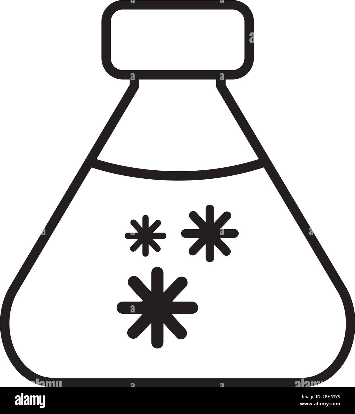 flacon chimique avec virus covid 19 sur fond blanc, style de ligne ...