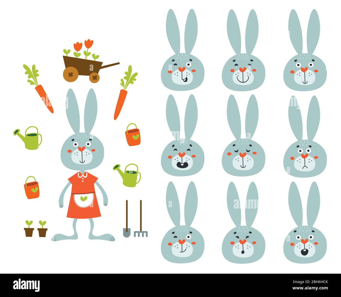 Ensemble de mignon lapin de dessin animé avec diverses émotions Image ...