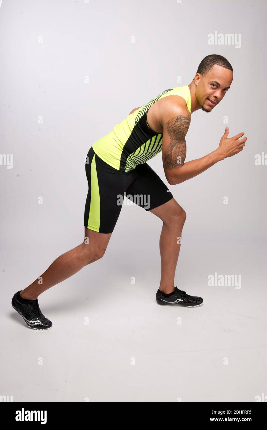 Le sprinter Wallace Spearmon pose lors du Team USA Media Summit à ...