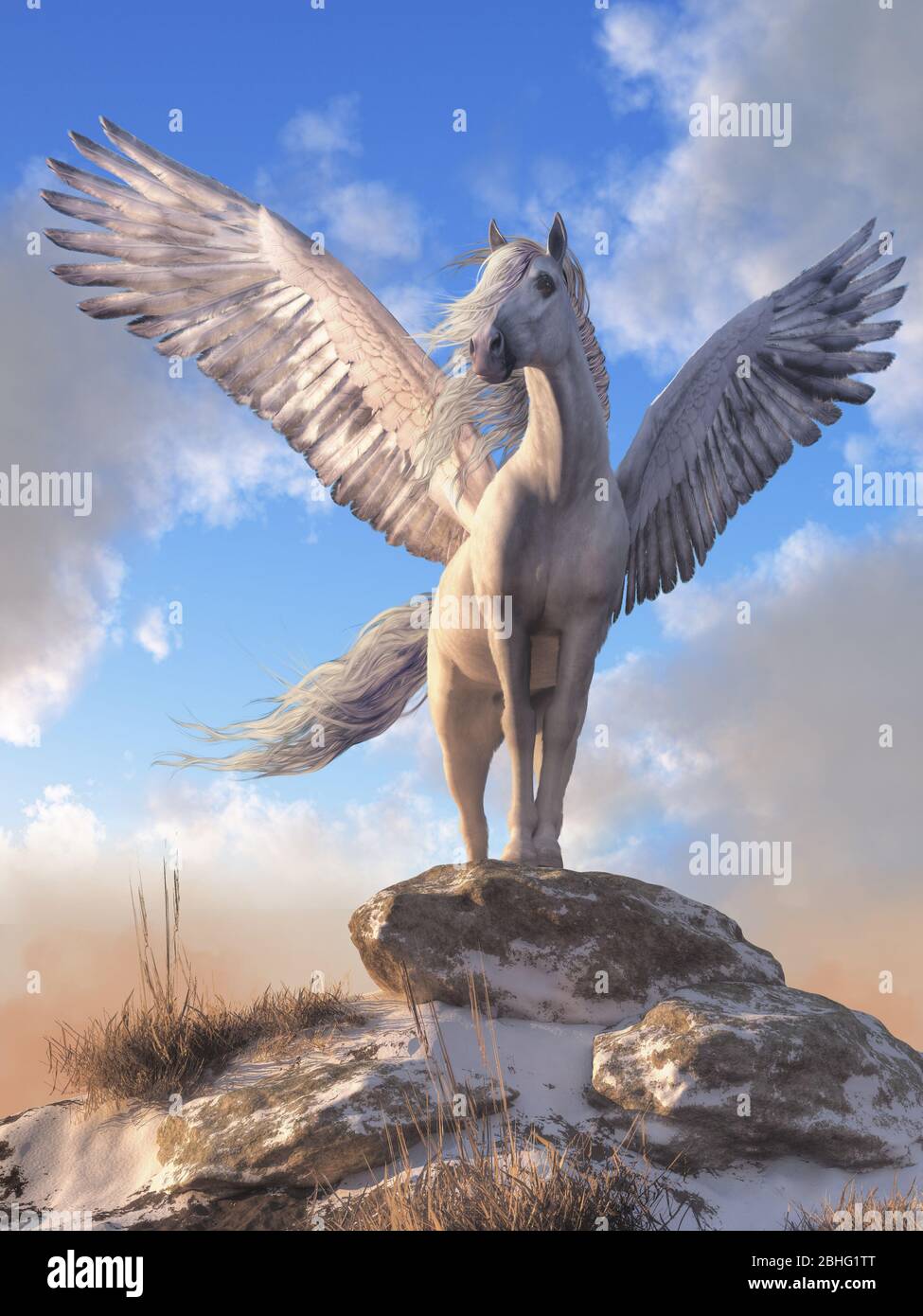 Pegasus, le cheval blanc avec des ailes de la mythologie grecque se ...