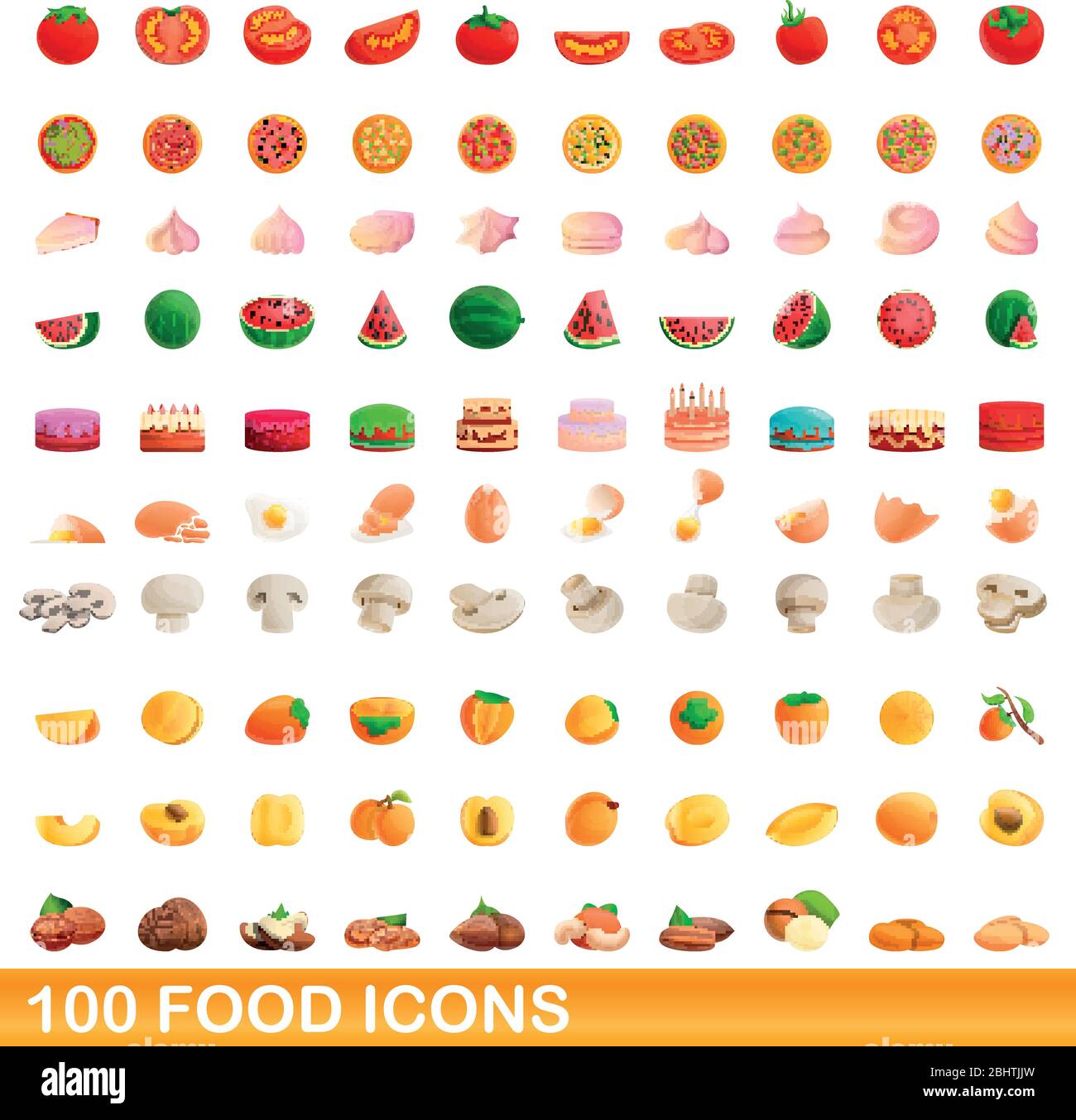 100 food icons set. Cartoon illustration de 100 icônes alimentaire ...