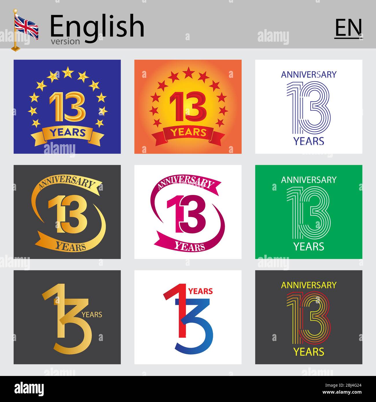 Ensemble de motifs de célébration de treize ans (13 ans). Éléments de ...