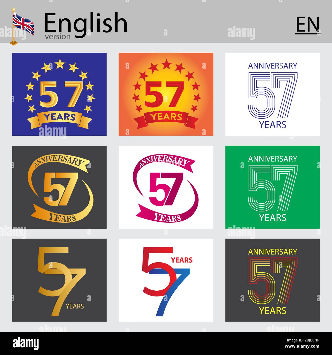 Ensemble de motifs de célébration cinquante-sept ans (57 ans). Éléments ...