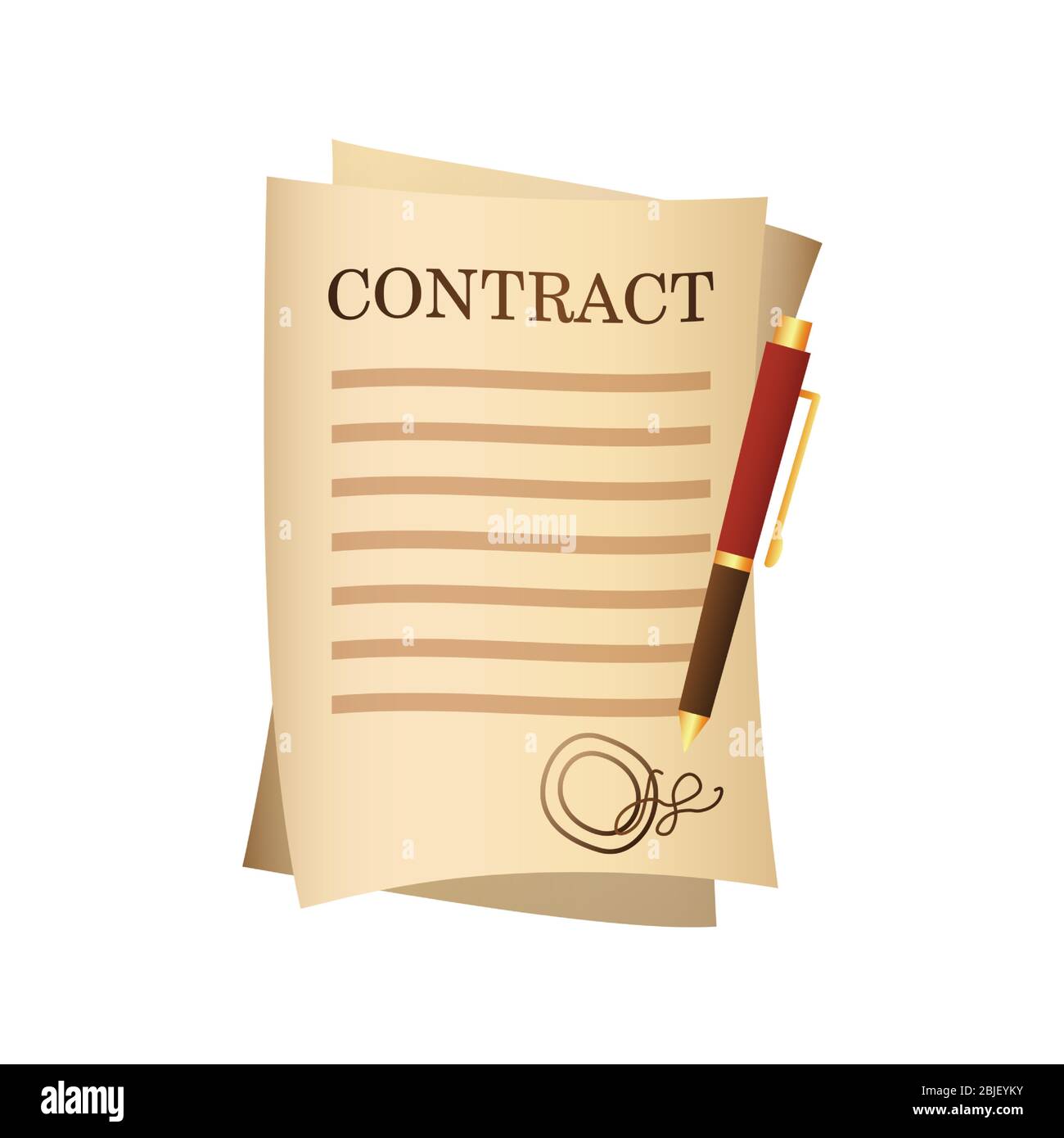 Contrat papier et dessin de dessin animé isolé au stylo. Document ...