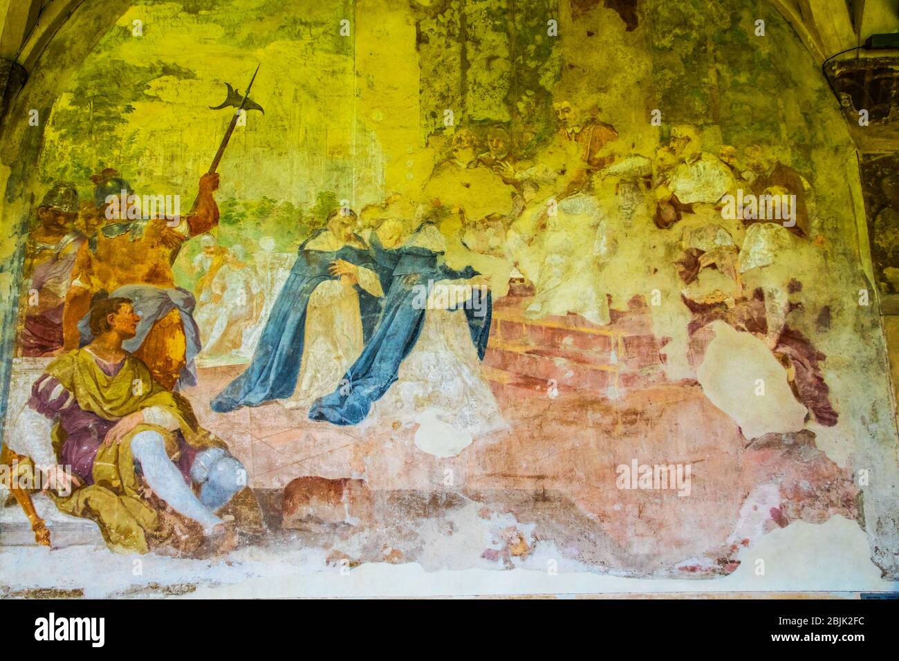 Fresque sur le mur du cloître dans la basilique Santa Maria Novella de ...