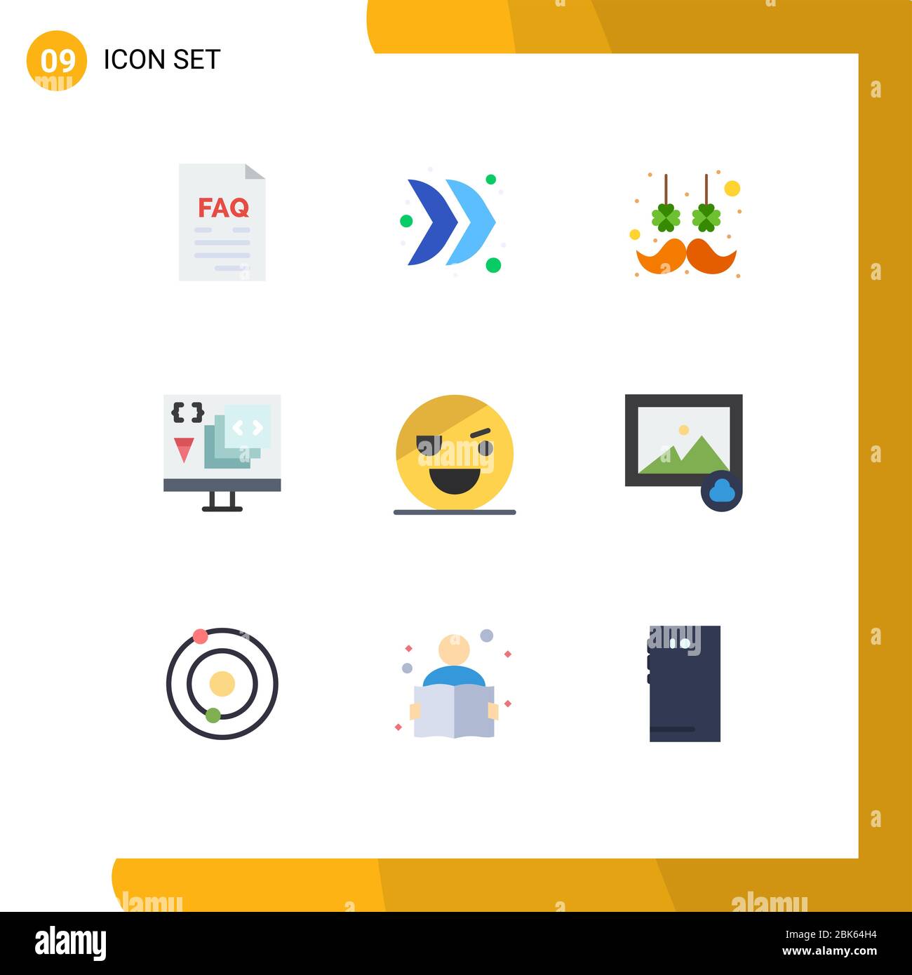 Jeu de 9 pictogrammes simples couleurs plates de programmation ...