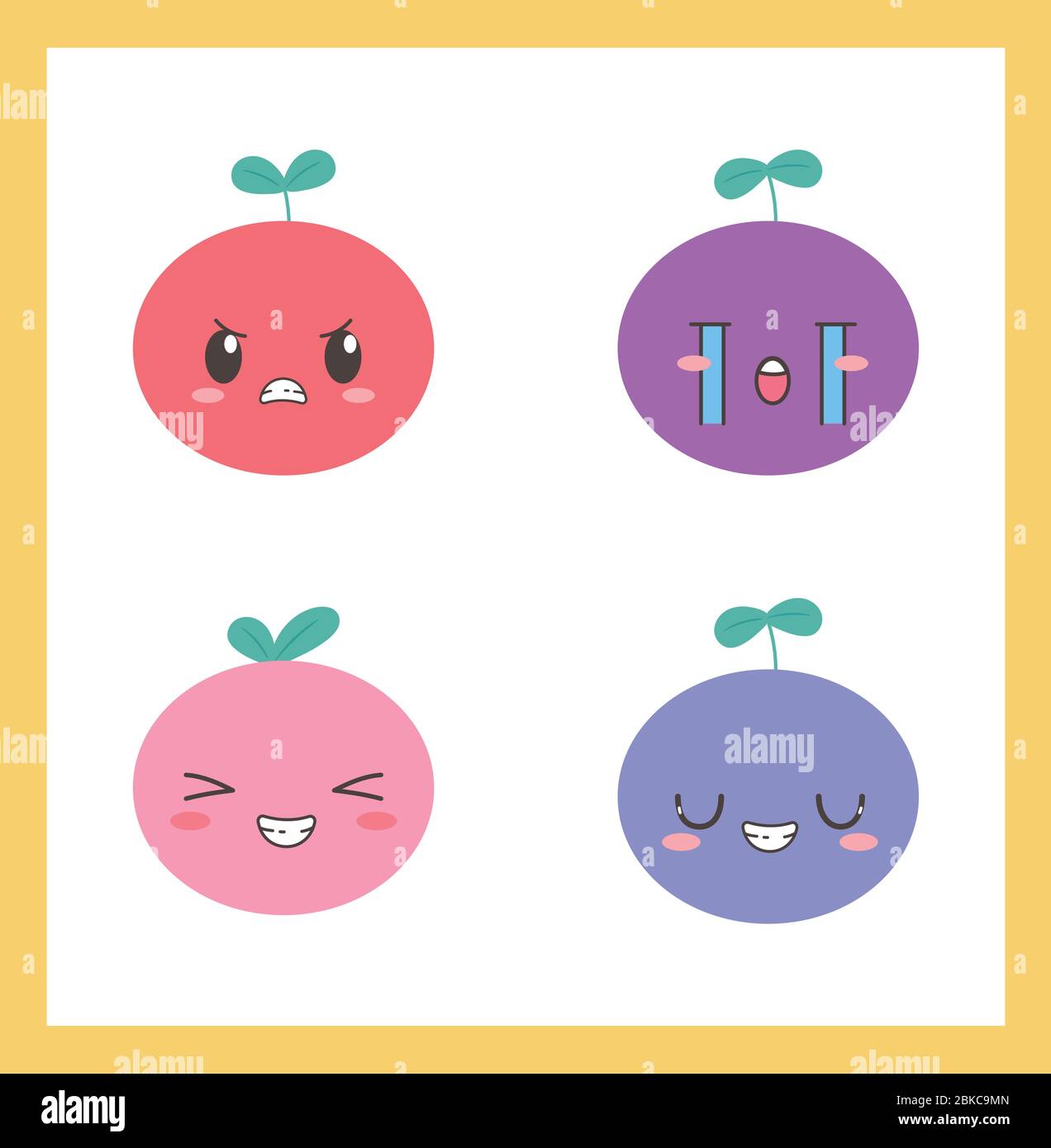 kawaii fruits drôle différents visages dessin animé illustration ...