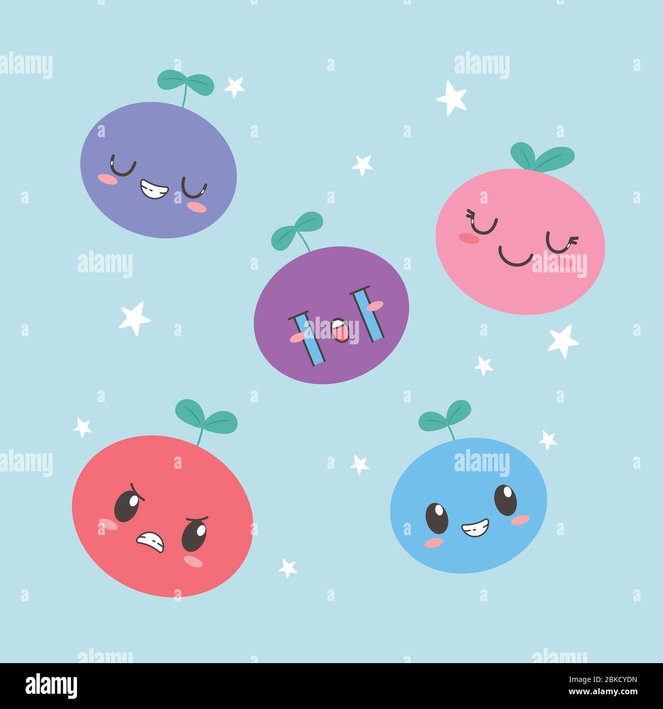 kawaii fruits drôle différents visages dessin animé illustration ...