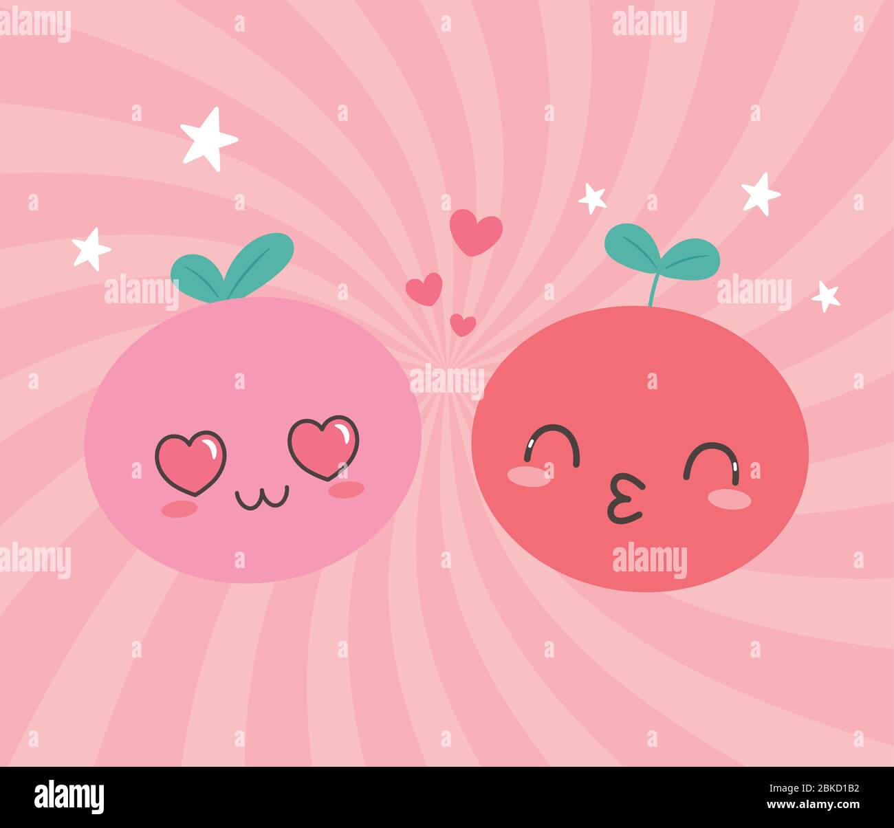 kawaii fruits kiss amour visage expression dessin animé illustration ...