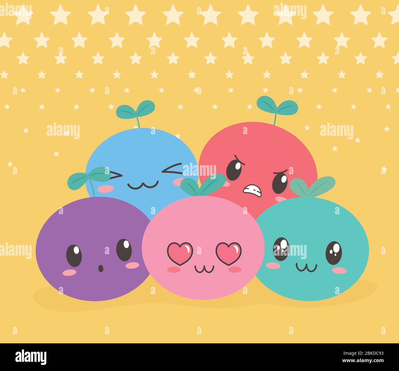 kawaii fruits drôle différents visages dessin animé illustration ...