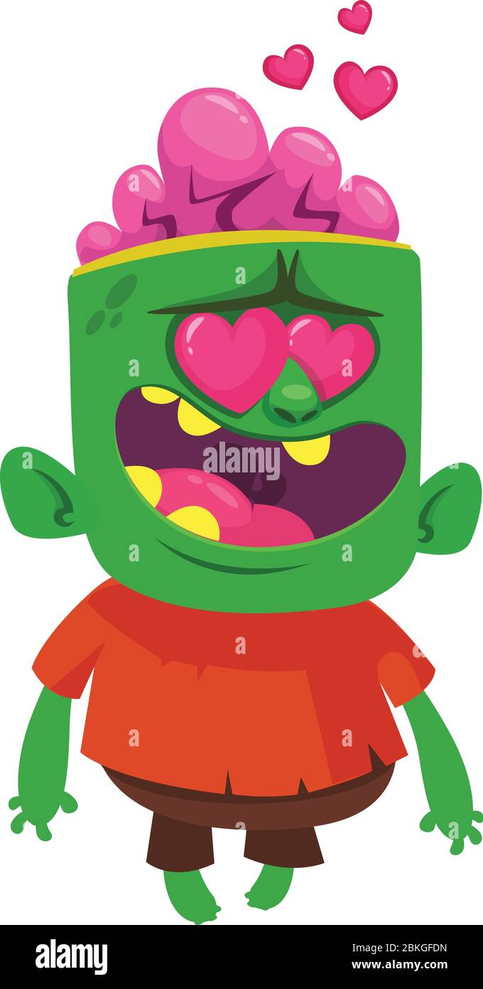 Dessin animé zombie vert drôle dans l'amour. Illustration Halloween du ...