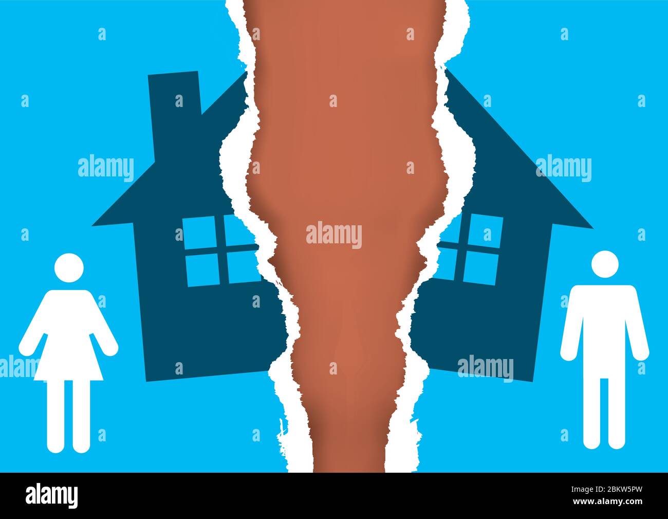 Division de la propriété au divorce, déchirée de papier concept. Un ...