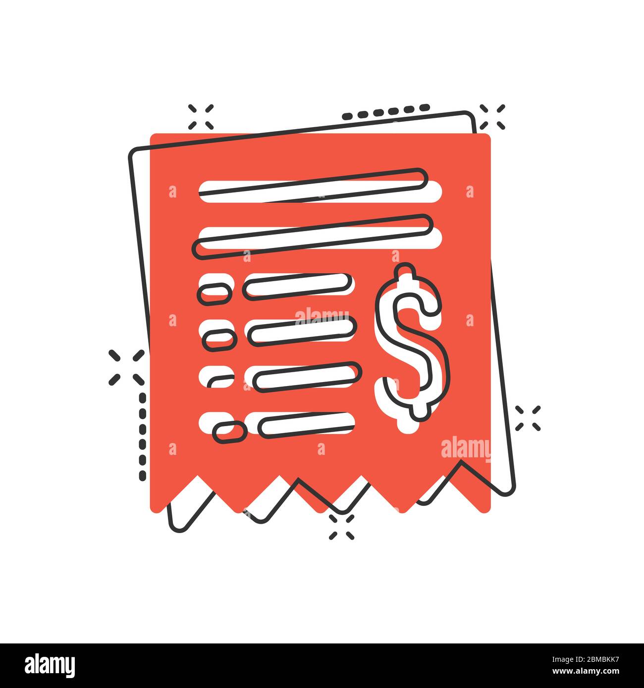 Icône chèque d'argent en style comique. Illustration vectorielle de ...