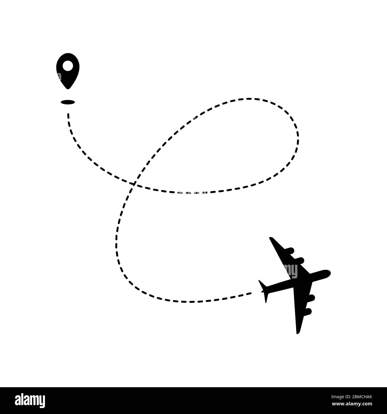 Trajectoire du plan avec balise géographique et routage en pointillés ...