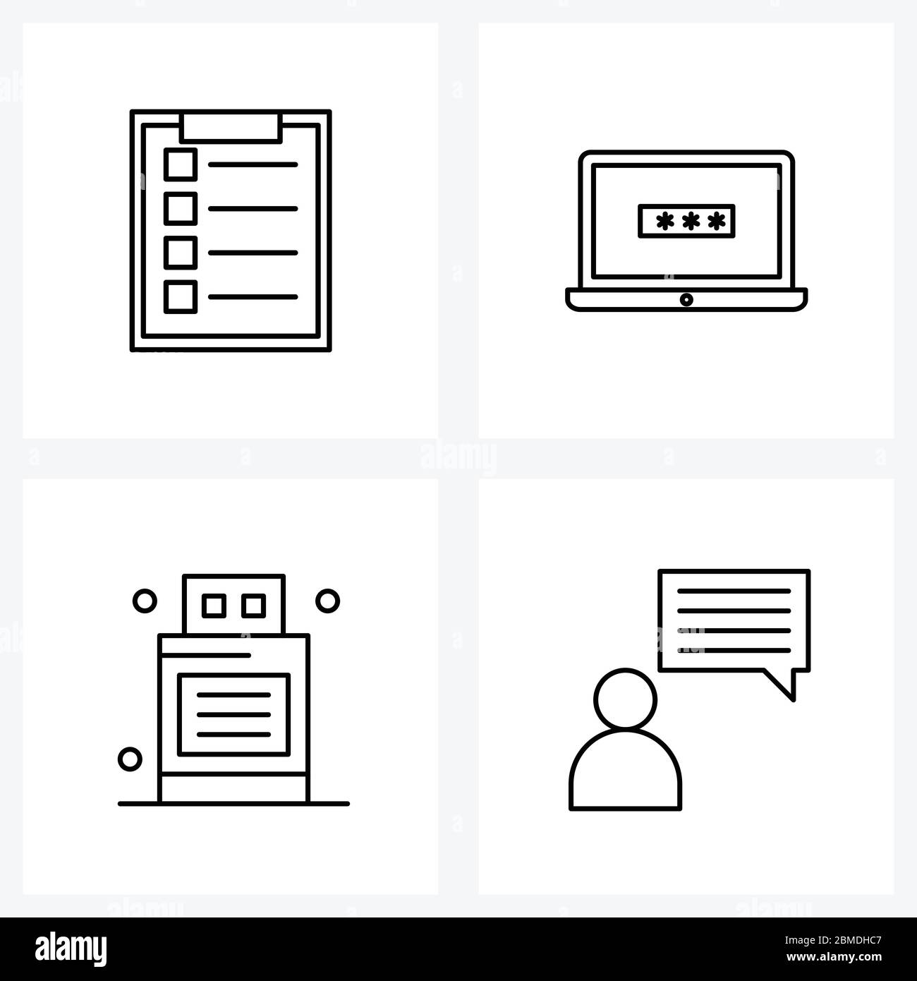 Jeu de 4 lignes de Pictographe basé sur la grille vert, usb, texte, mot ...