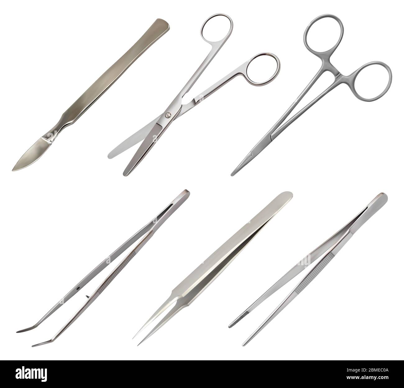 Un ensemble d'instruments chirurgicaux. Différents types de pinces ...
