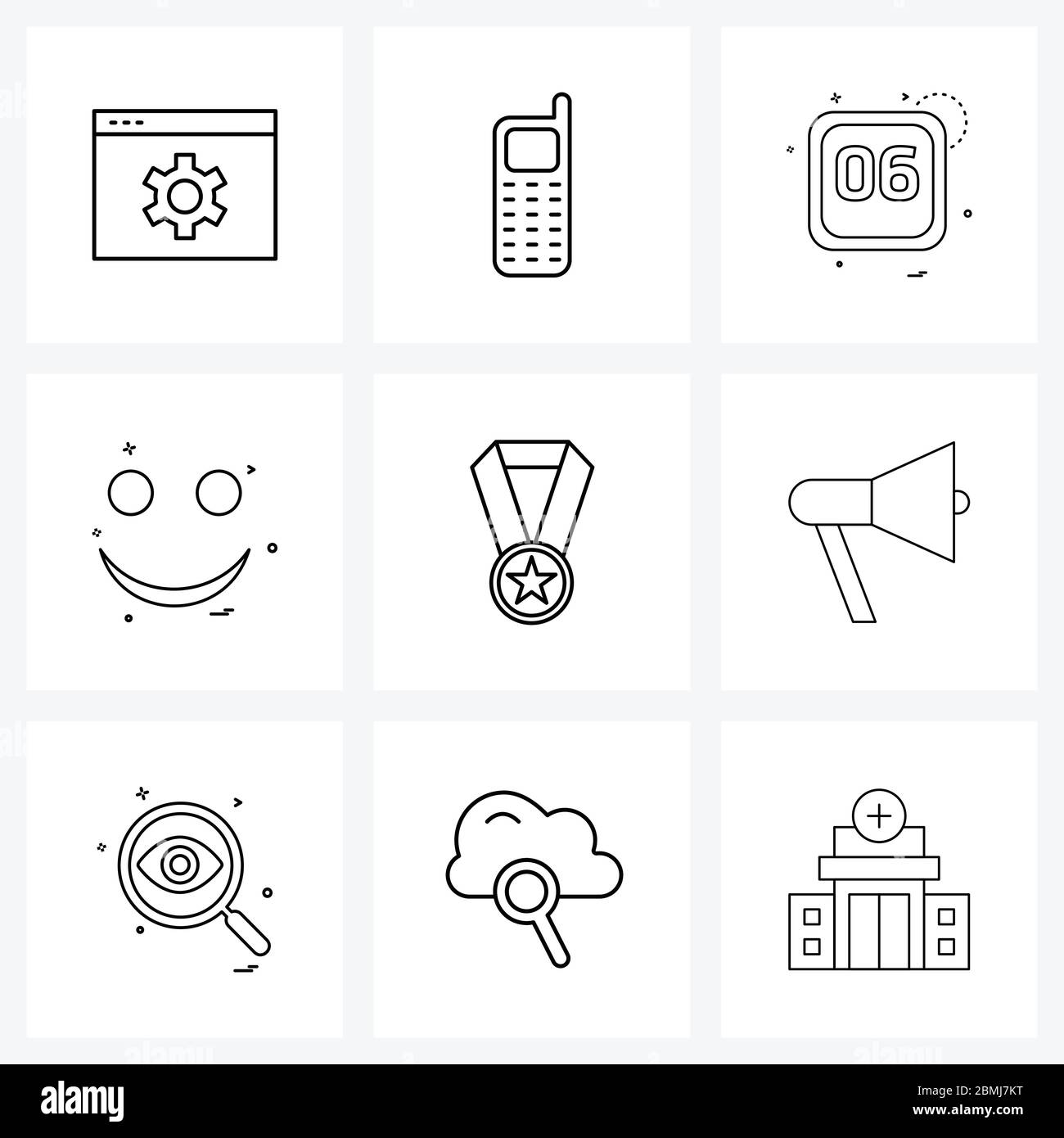 Ensemble de 9 icônes de ligne moderne de smiley, emoji, calendrier ...
