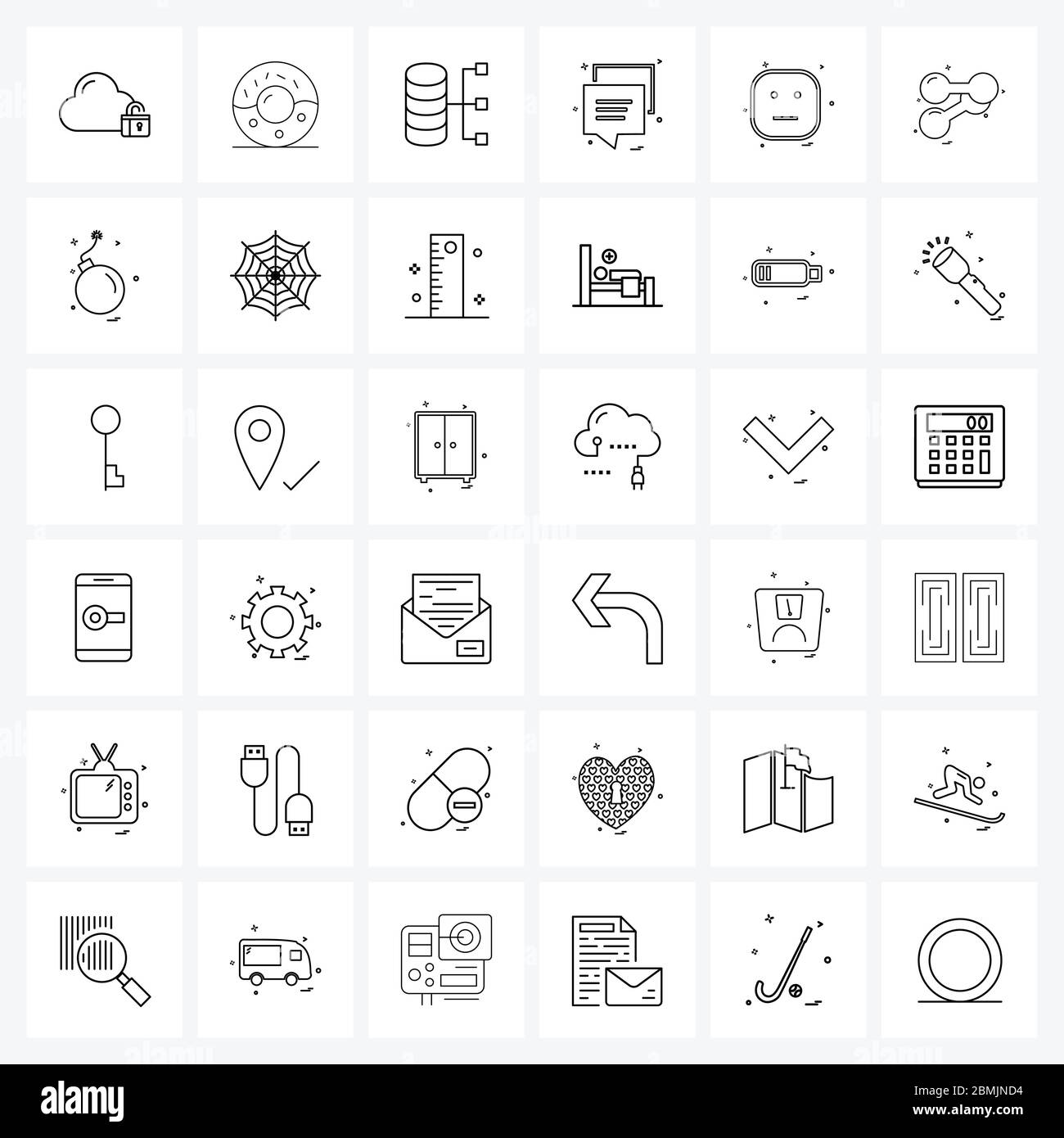 Symboles isolés ensemble de 36 icônes simples de ligne d'emoji, emote ...