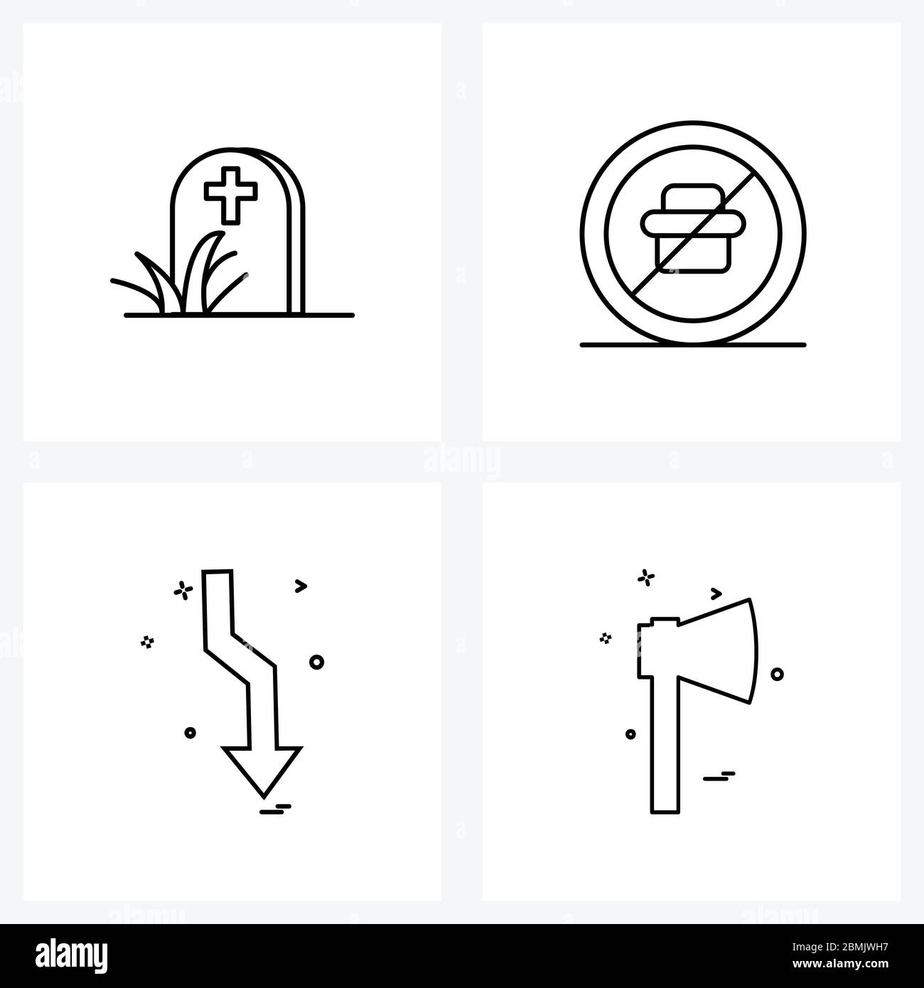 Ensemble de 4 lignes icônes signes et symboles de grave, direction ...