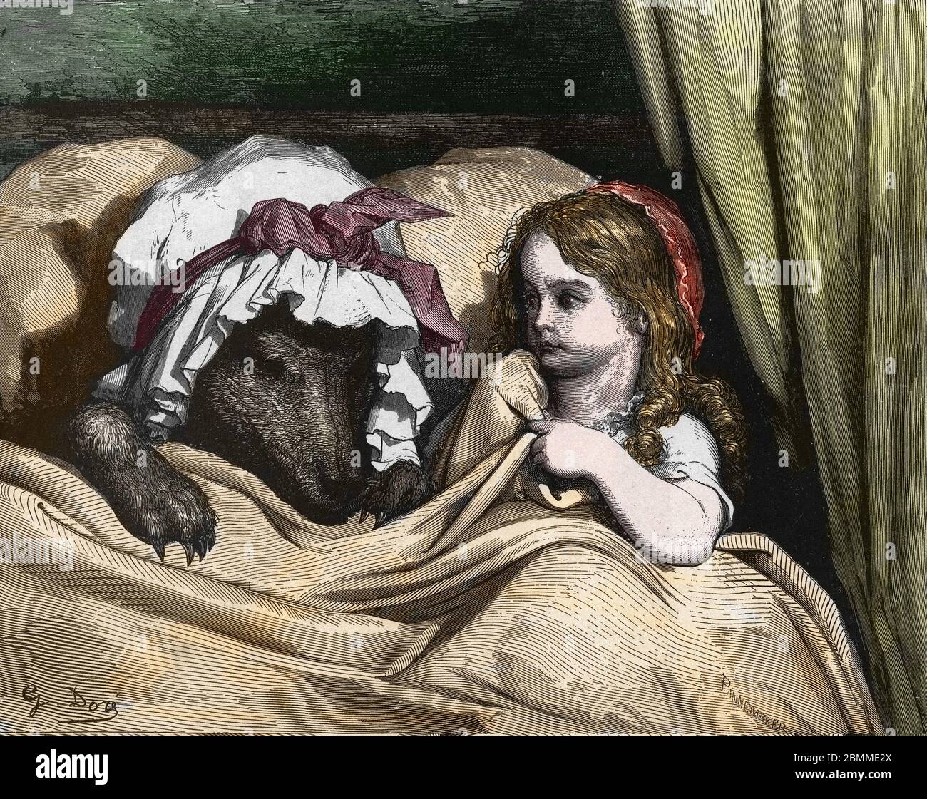 Le petit chaperon rouge et le loup deguise en grand Mere. Illustration ...
